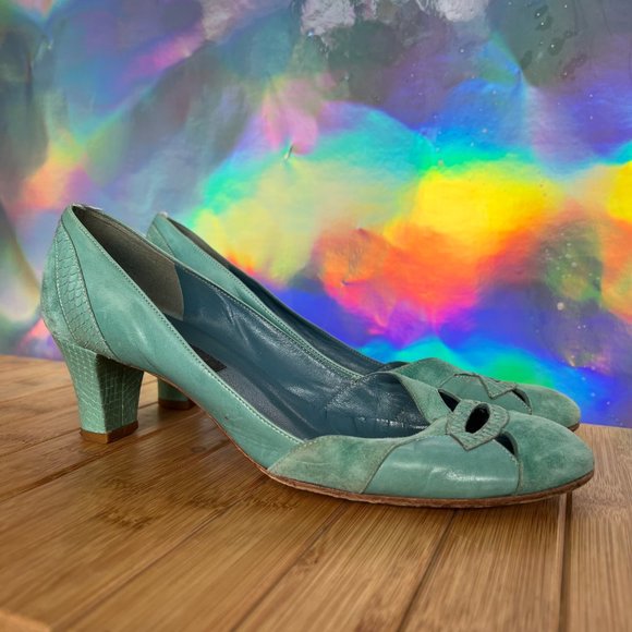 Marc Jacobs | Shoes | Marc Jacobs Turquoise Cutout Vamp Kitten Heels ...